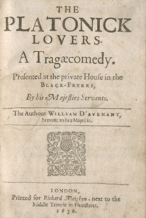 Bonhams : D'AVENANT (WILLIAM) The Platonick Lovers. A Tragaecomedy ...