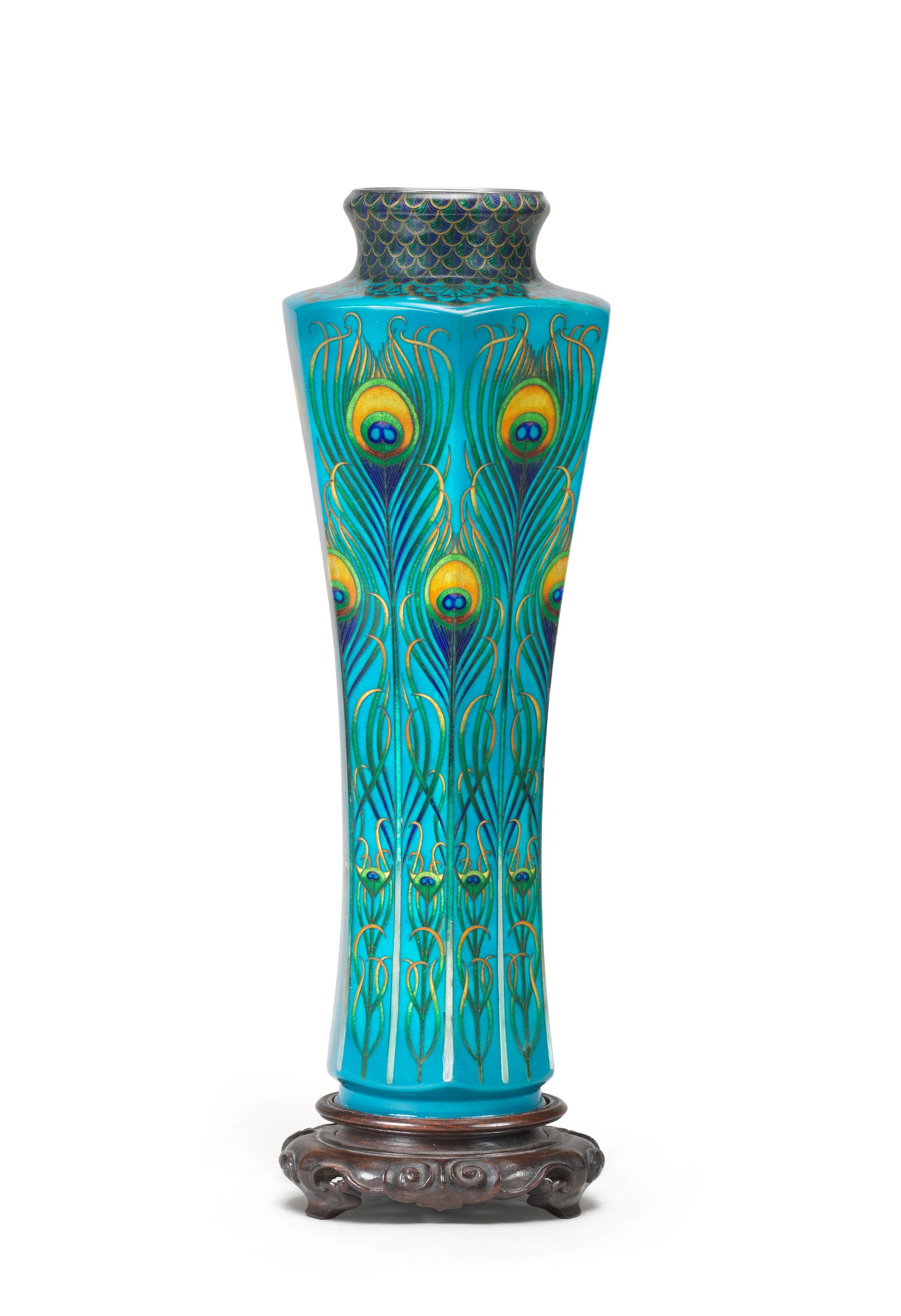 Bonhams : A hexagonal, slender waisted form cloisonné enamel vase By ...