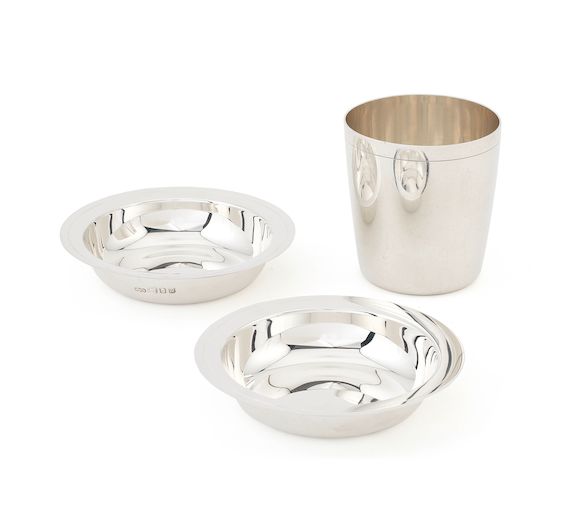 Bonhams : GERALD BENNEY: A silver beaker and two dishes London 1984 and ...
