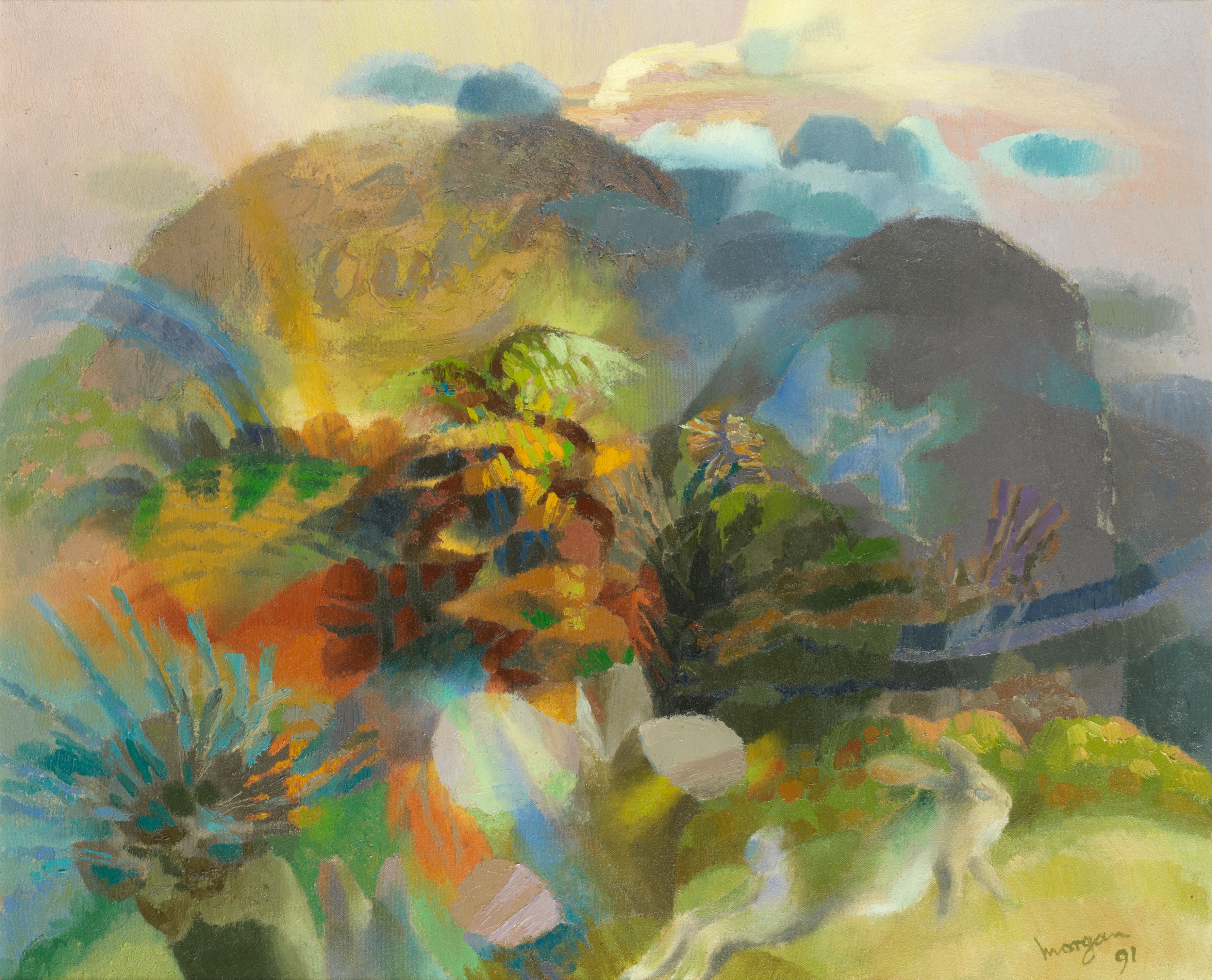 Bonhams : Glyn Morgan (British, 1926-2015) Landscape with rabbits