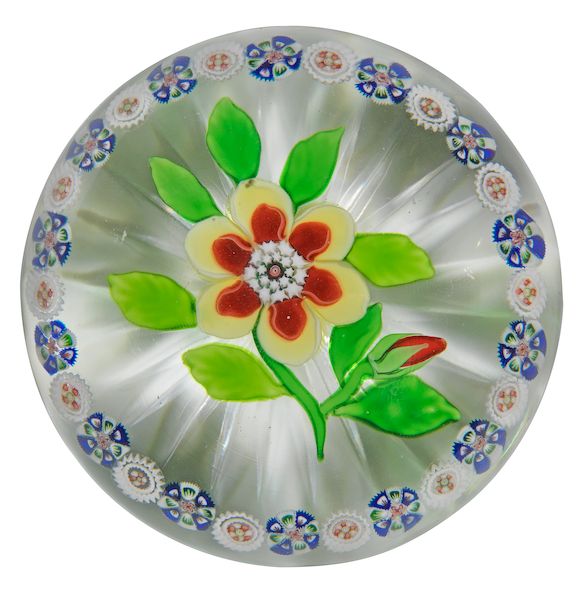 Bonhams : A rare Baccarat garlanded red and yellow primrose paperweight ...