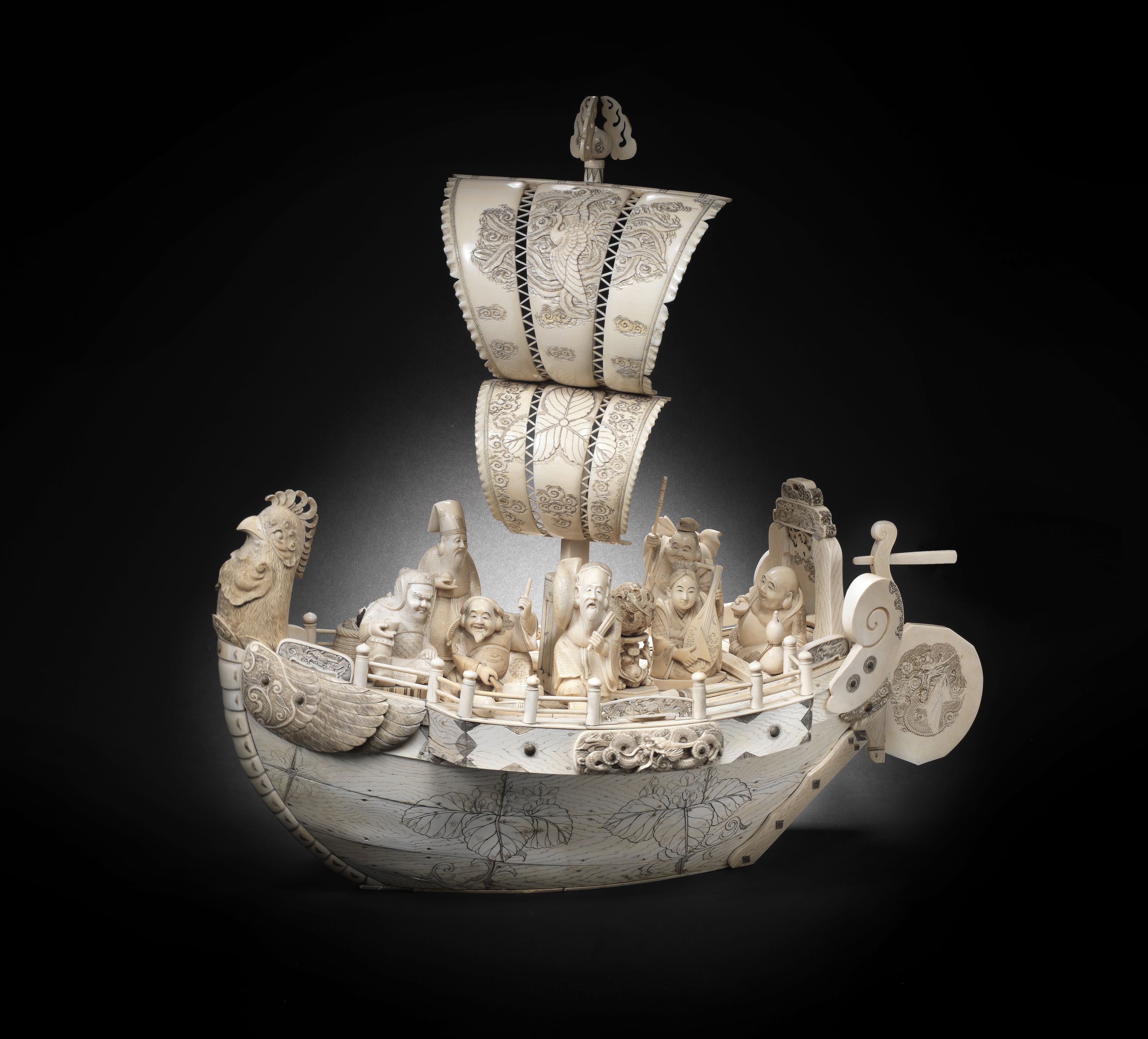 Bonhams : A large ivory okimono of the takarabune (treasure ship) Meiji ...