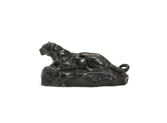 Bonhams : a Bayre patinated bronze study of a reclining panther SIGNED ...