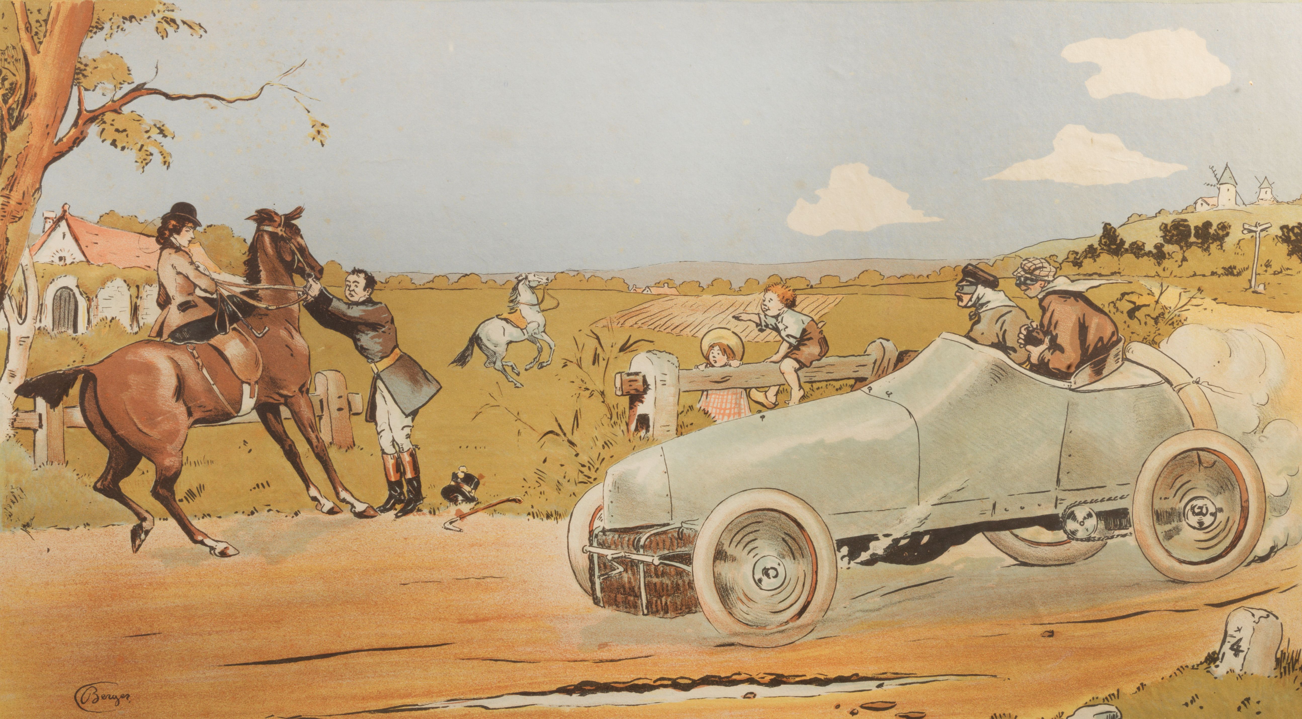 Bonhams Cars : An amusing lithographic print after C. Berger, circa 1908,