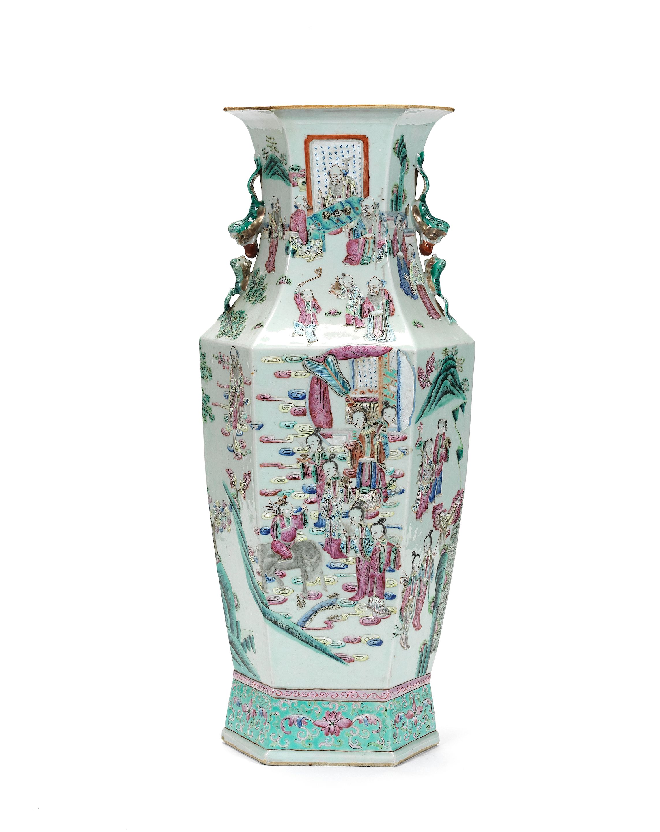 Bonhams : A famille rose hexagonal baluster vase 19th century