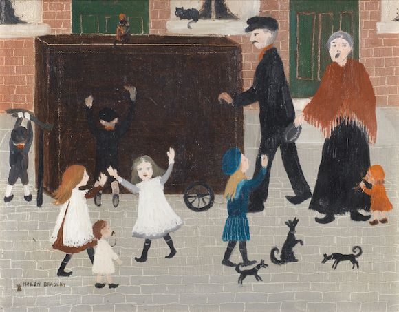 Bonhams : Helen Bradley (British, 1900-1979) The Organ Grinder 20.2 x ...
