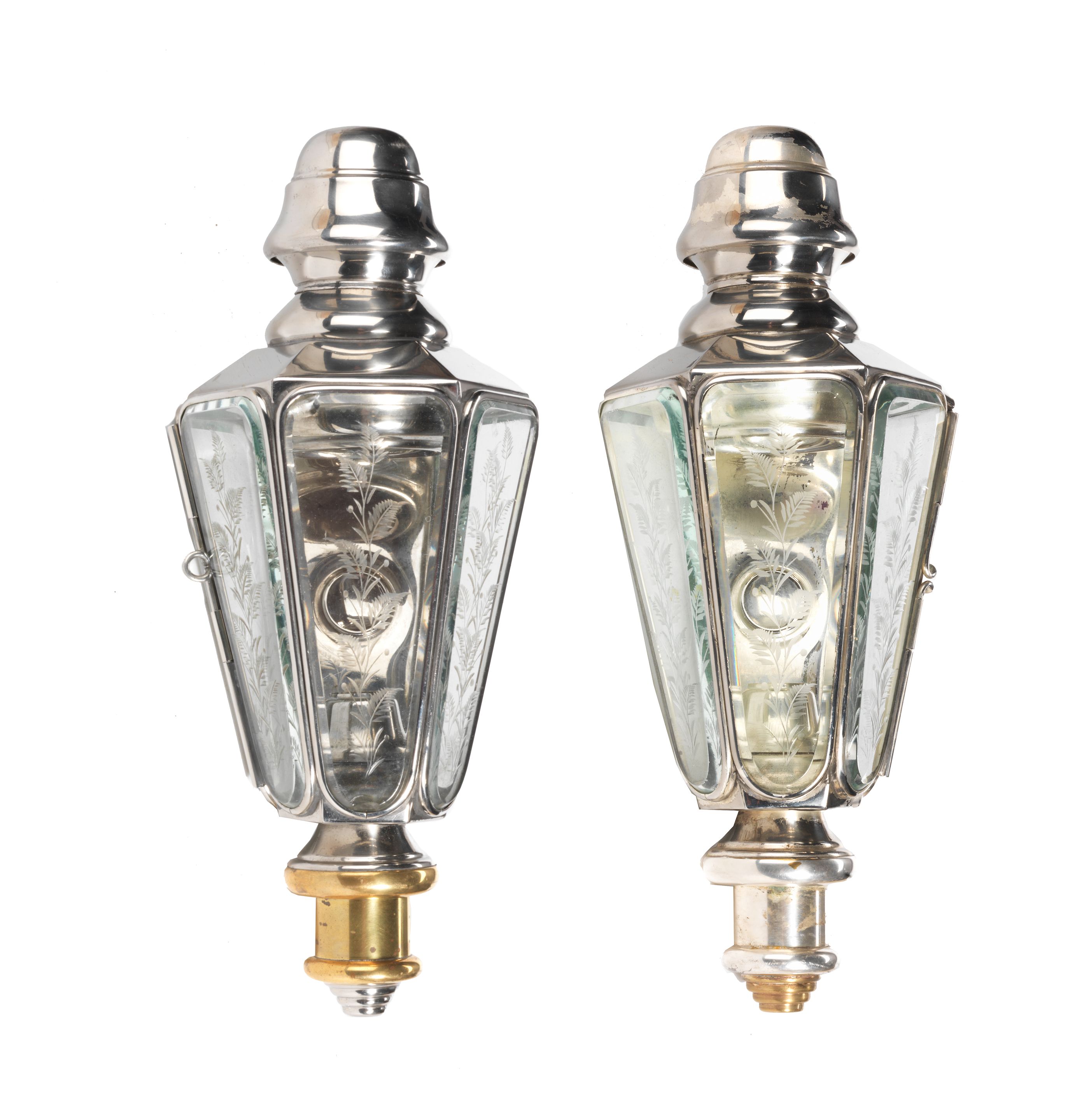 Bonhams Cars : A fine pair of coach lanterns with cut glass lenses, ((2))