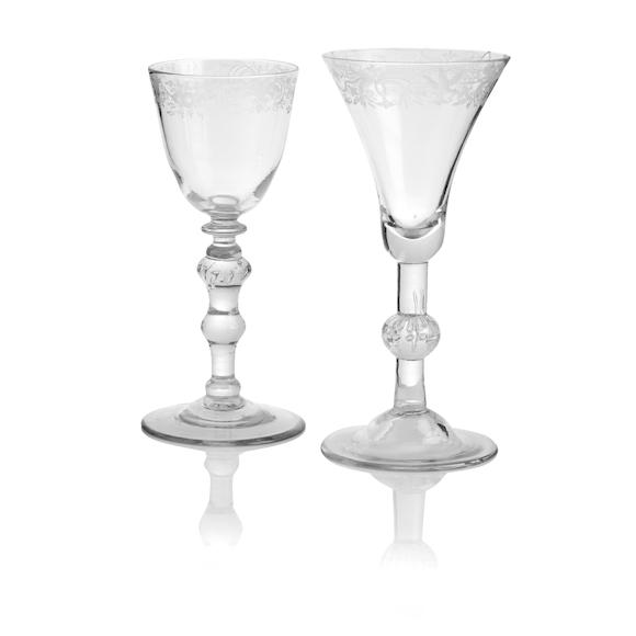Bonhams Two Dutch Engraved Wine Glasses Circa 1740