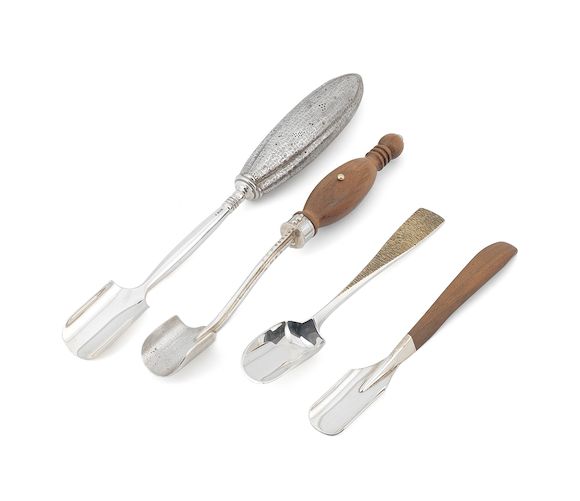 Bonhams : Four rare modern silver cheese scoops examples by Sue Lawday ...
