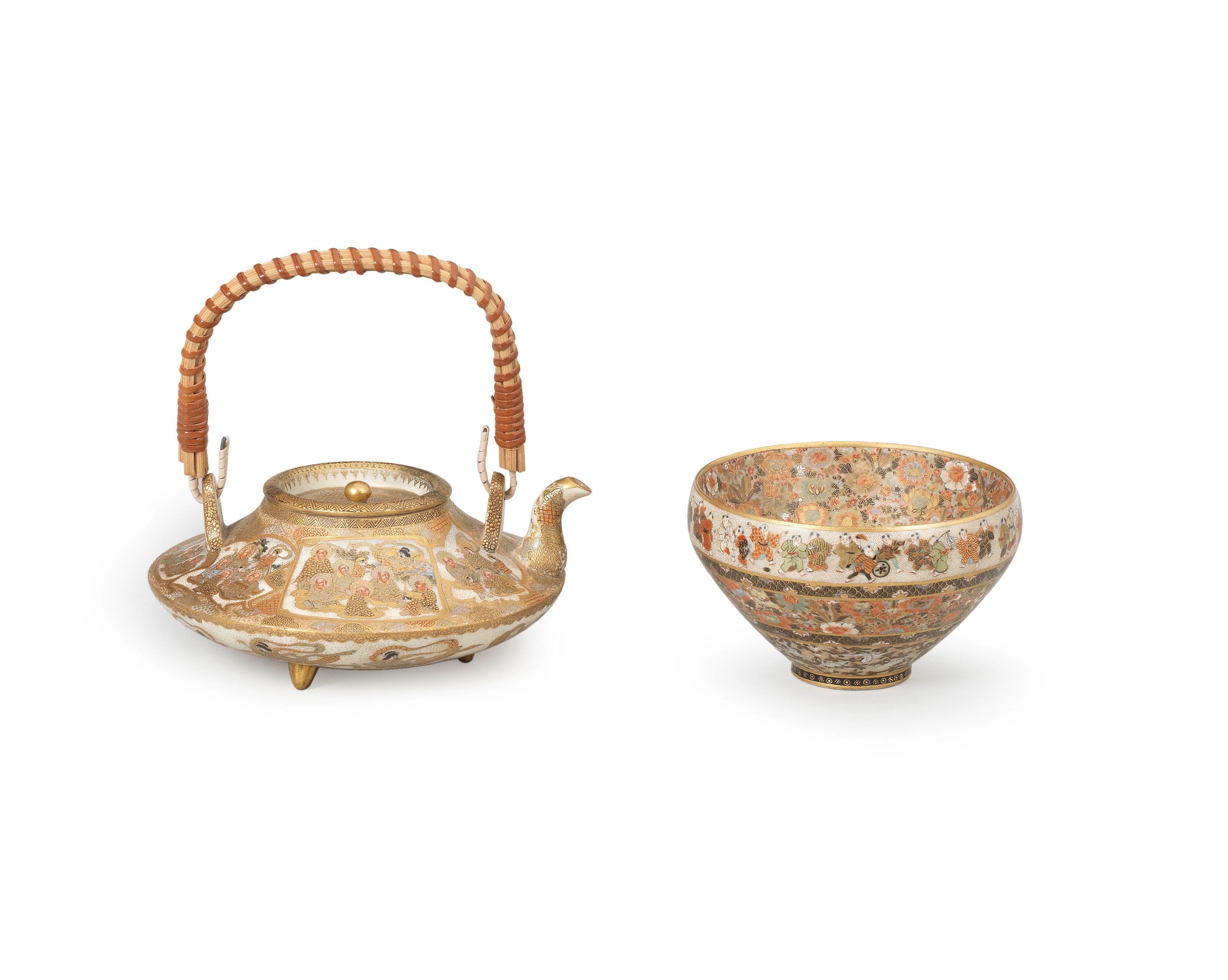 Bonhams : One conical Satsuma teabowl and one satsuma teapot Meiji era ...