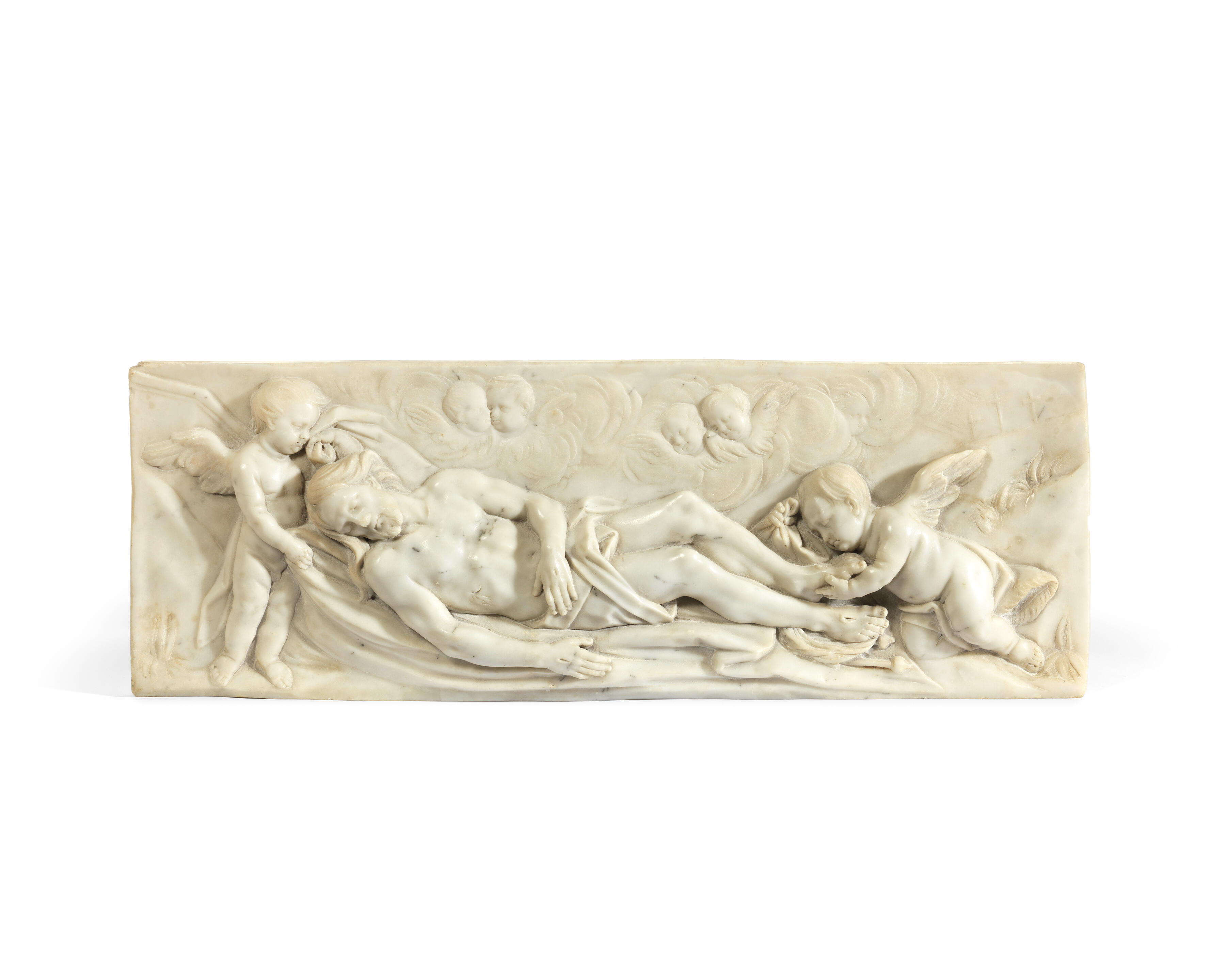 Bonhams : An 18th century carved marble plaque depicting the Deposition of Christ