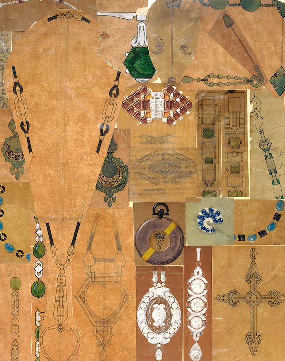 Bonhams : CARTIER: Two framed collages of jewellery designs, one of ...