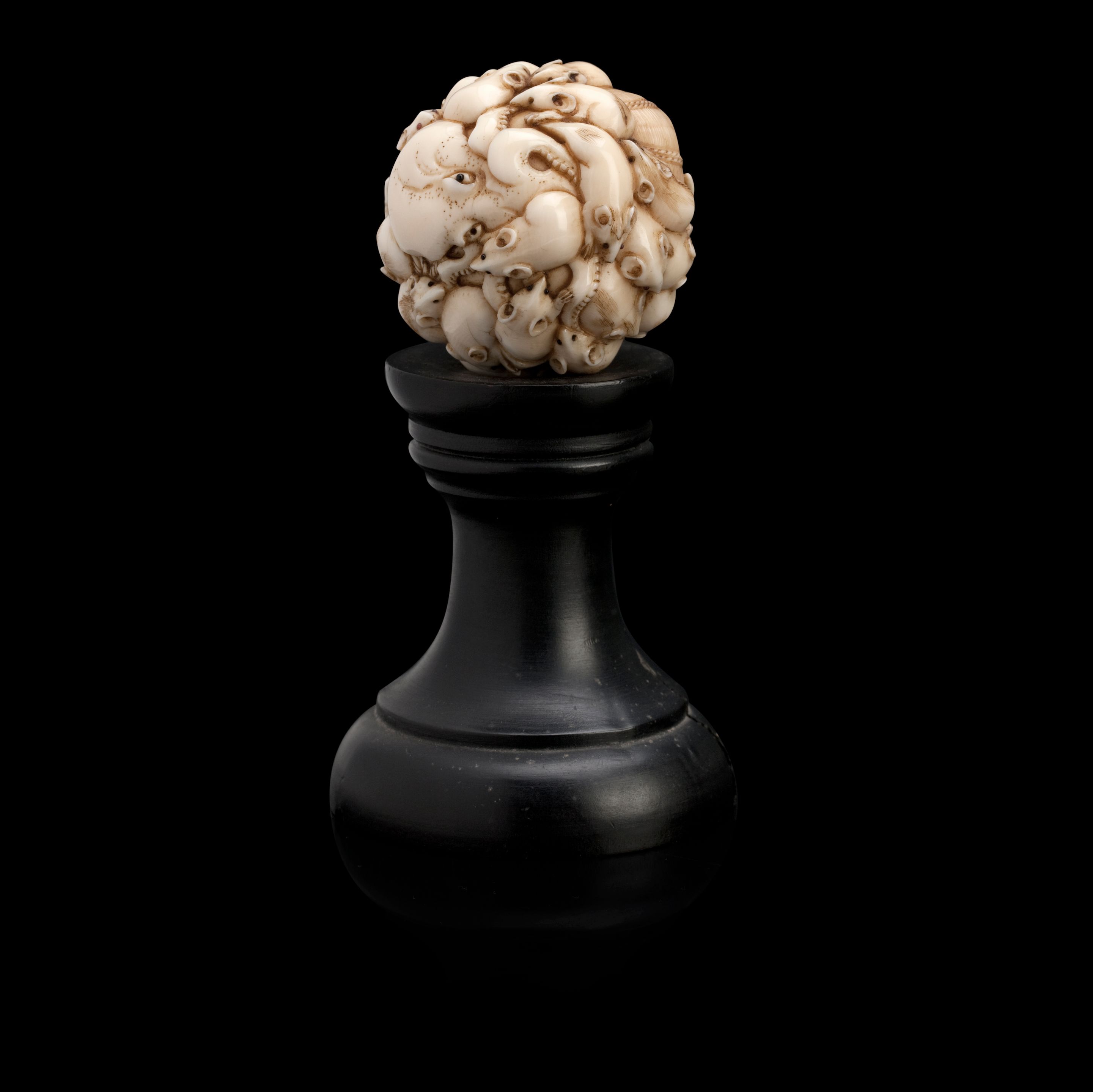 Bonhams : An ivory sphere carved with rats and an octopus Meiji