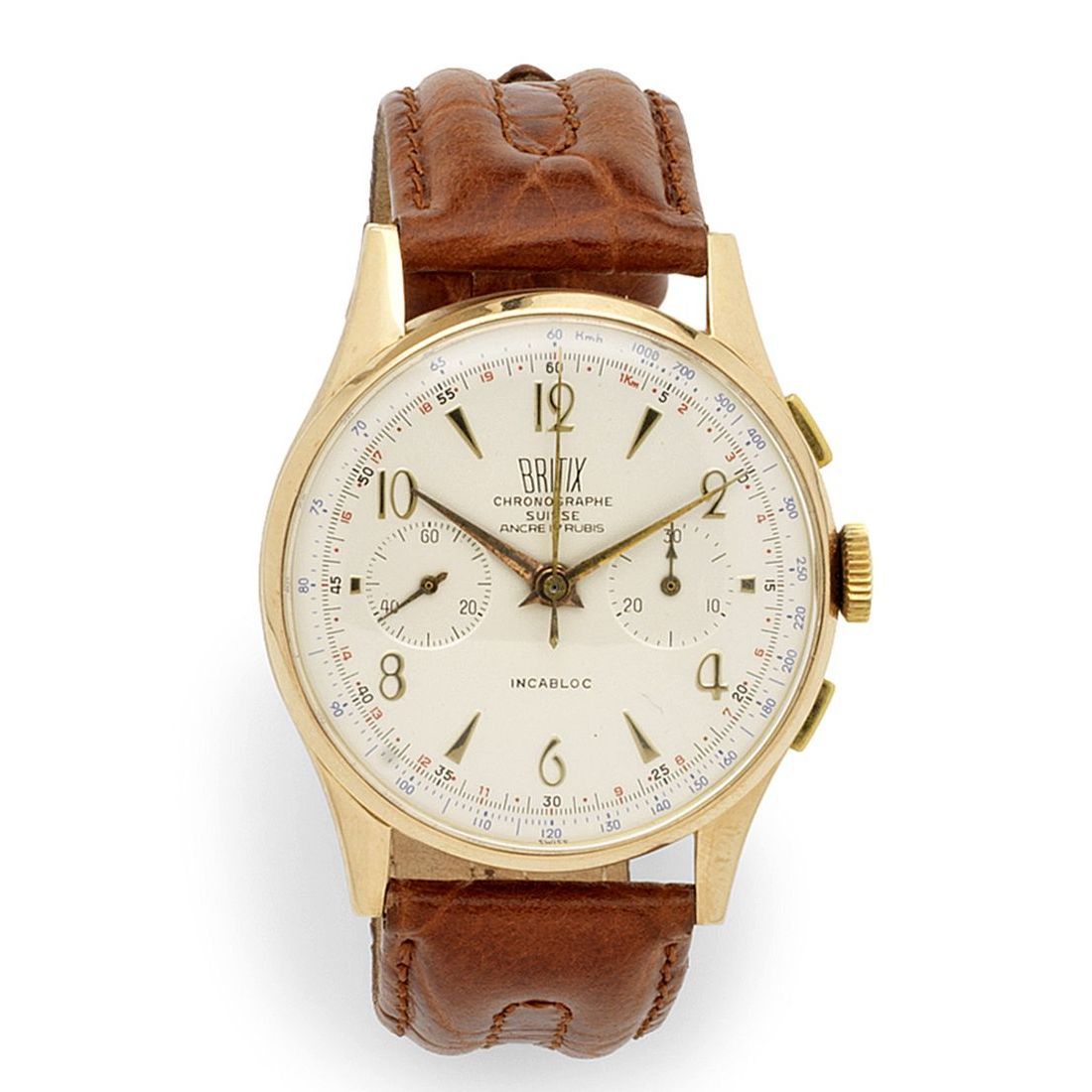 Bonhams : Britix. An 18K gold manual wind chronograph wristwatch Case ...