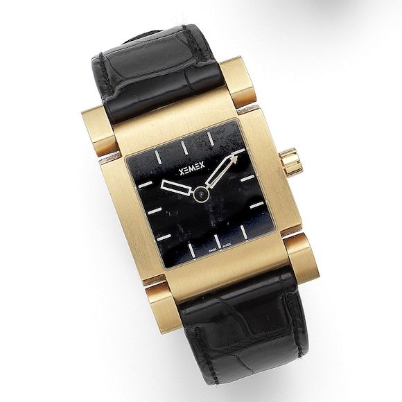Bonhams : Xemex. An 18K rose gold automatic rectangular wristwatch ...