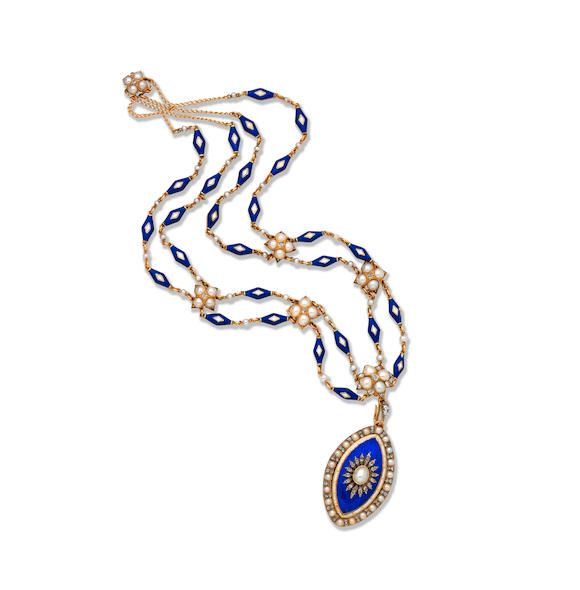 Bonhams A 19th Century Gold Enamel Pearl And Diamond Necklace
