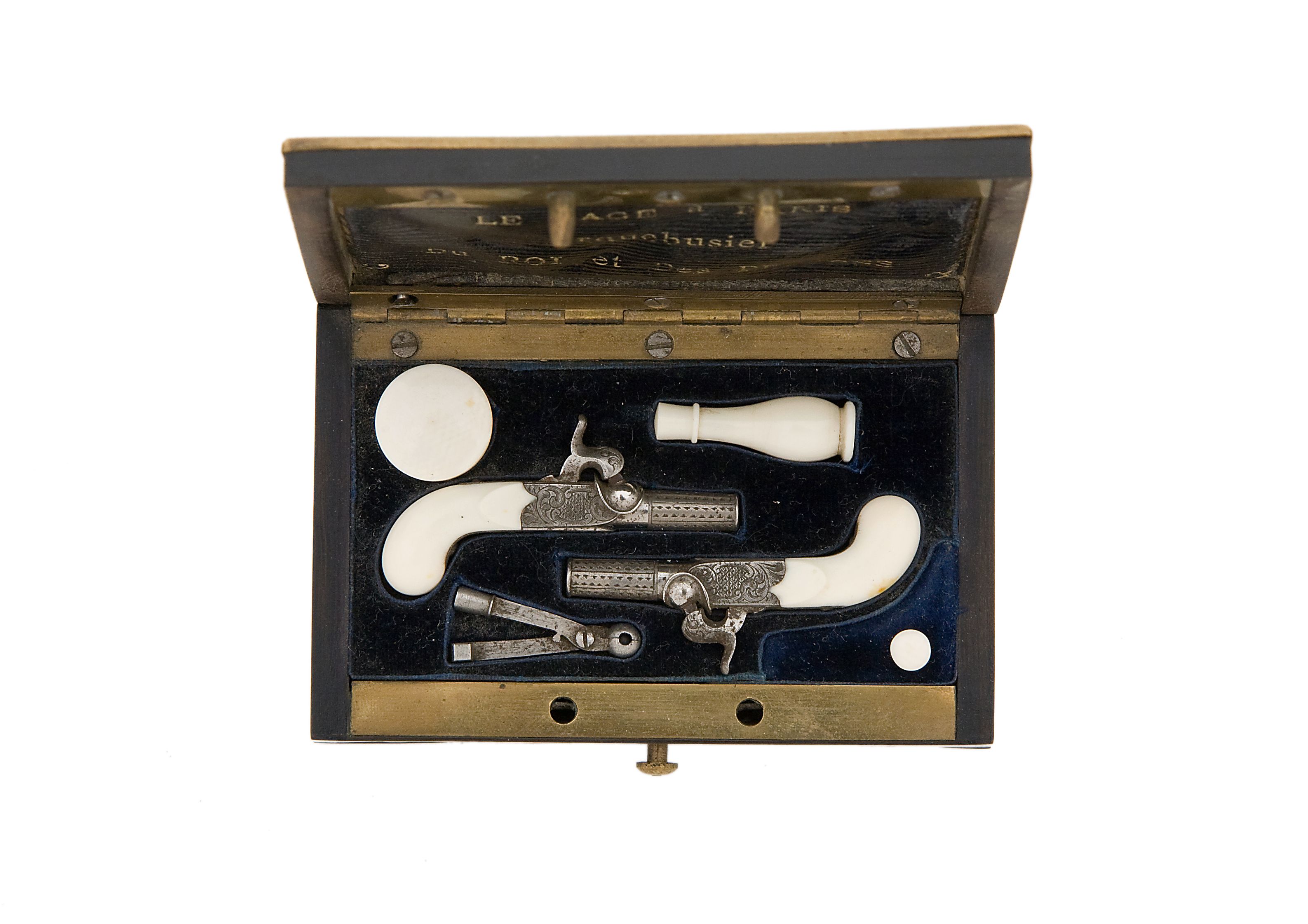 Bonhams : A Cased Pair Of Continental Percussion Working Miniature Box ...