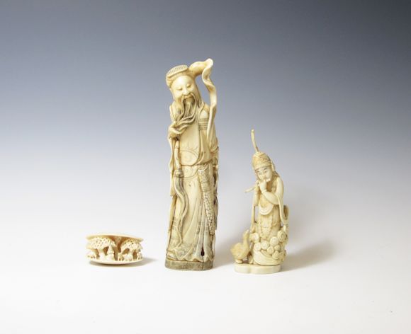 Bonhams : An ivory Immortal and two other ivory carvings Late 19th ...