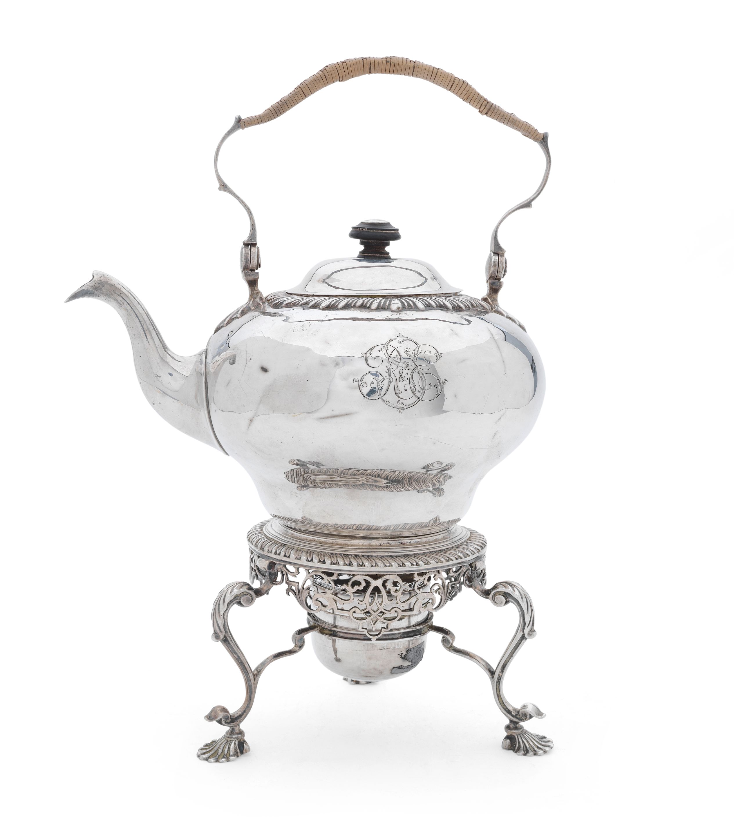 Bonhams : A George II silver tea kettle and stand by Daniel Piers ...