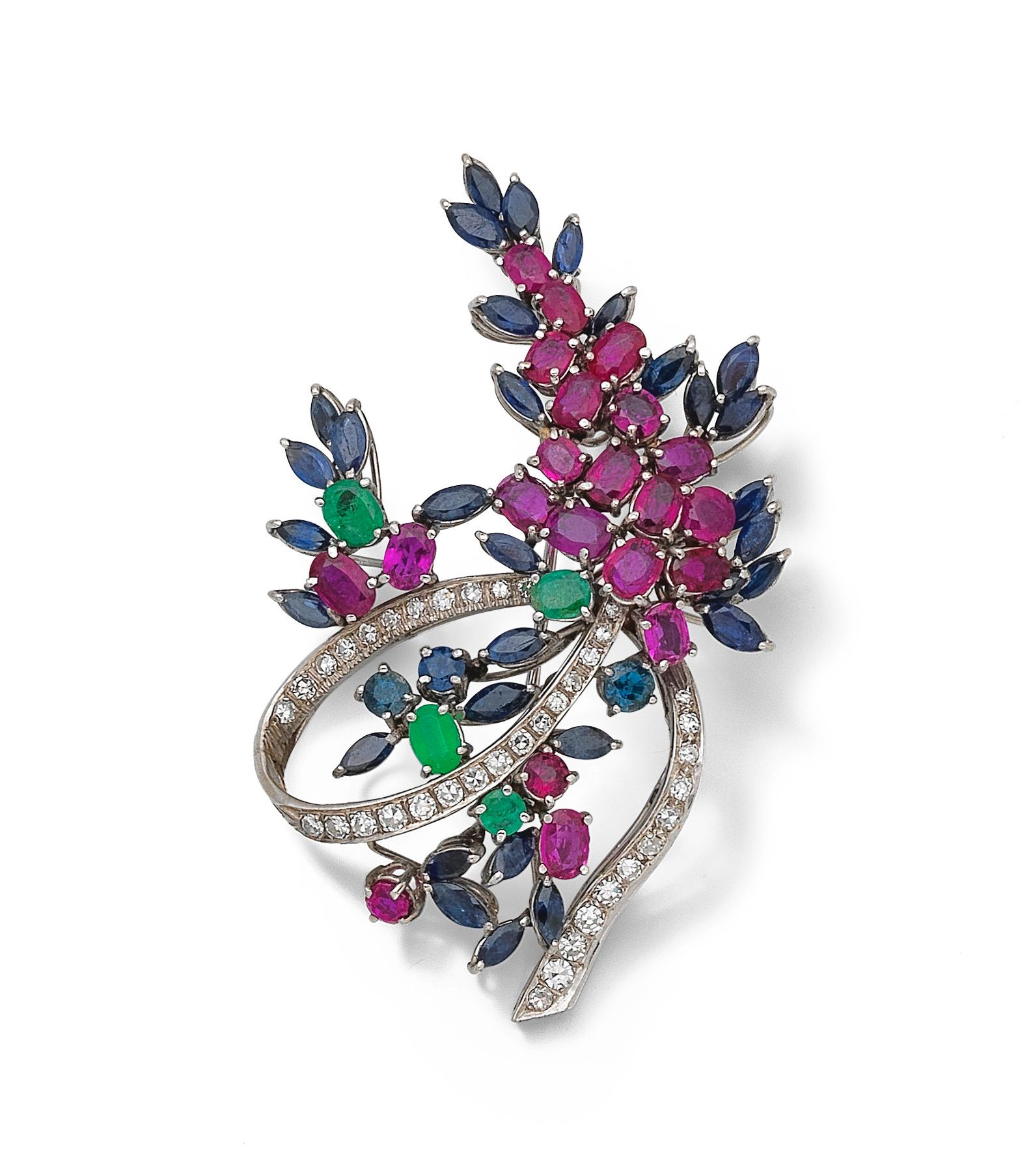 Bonhams : A gem-set and diamond floral brooch