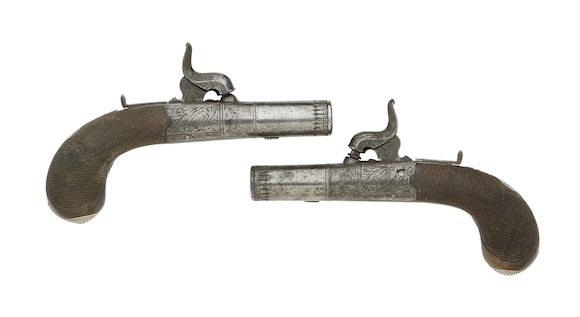 Bonhams : A Pair Of 50-Bore Percussion Box-Lock Pocket Pistols (2)