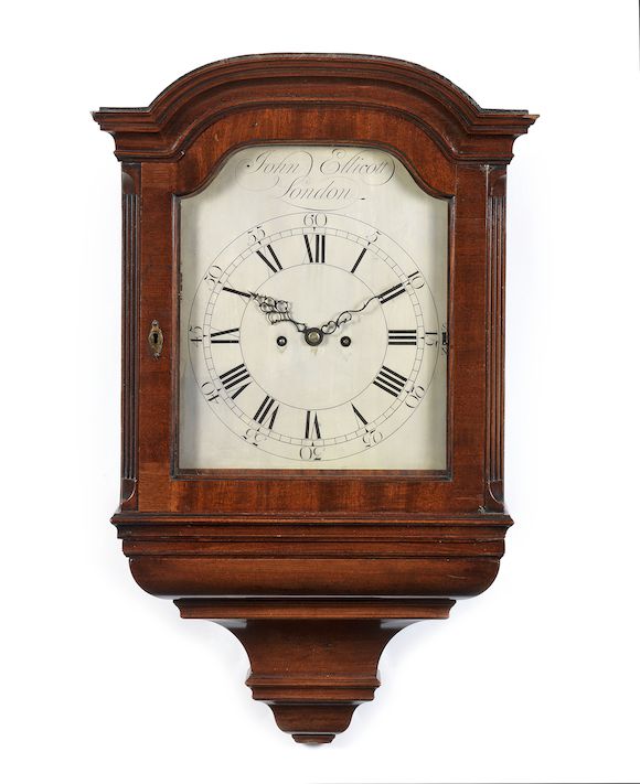 Bonhams : A fine and rare mid 18th century mahogany hooded wall clock ...