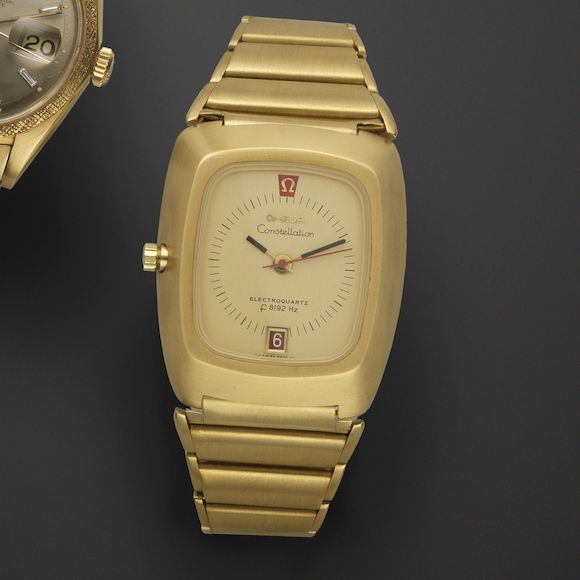 Bonhams : Omega. A rare and heavy 18K gold electroquartz calendar ...