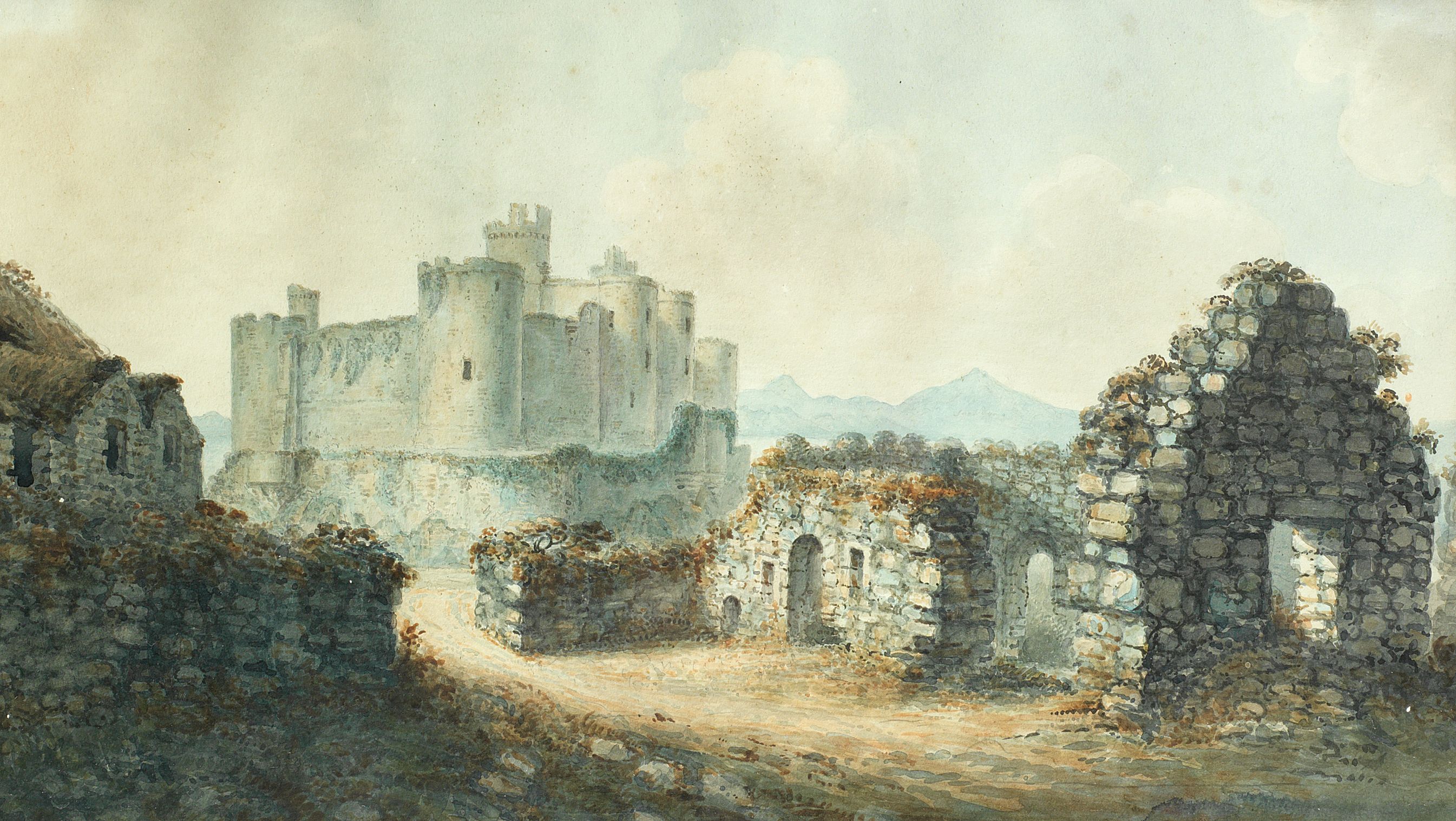 Bonhams : Moses Griffith (British, 1747-1819) Harlech Castle, 1805