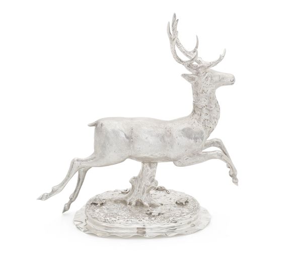 Bonhams : A silver model of a leaping stag with import marks for ...