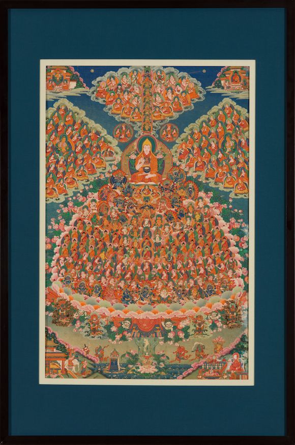 Bonhams : A thangka of Tsongkhapa and the Gelugpa Refuge Tree Tibet ...