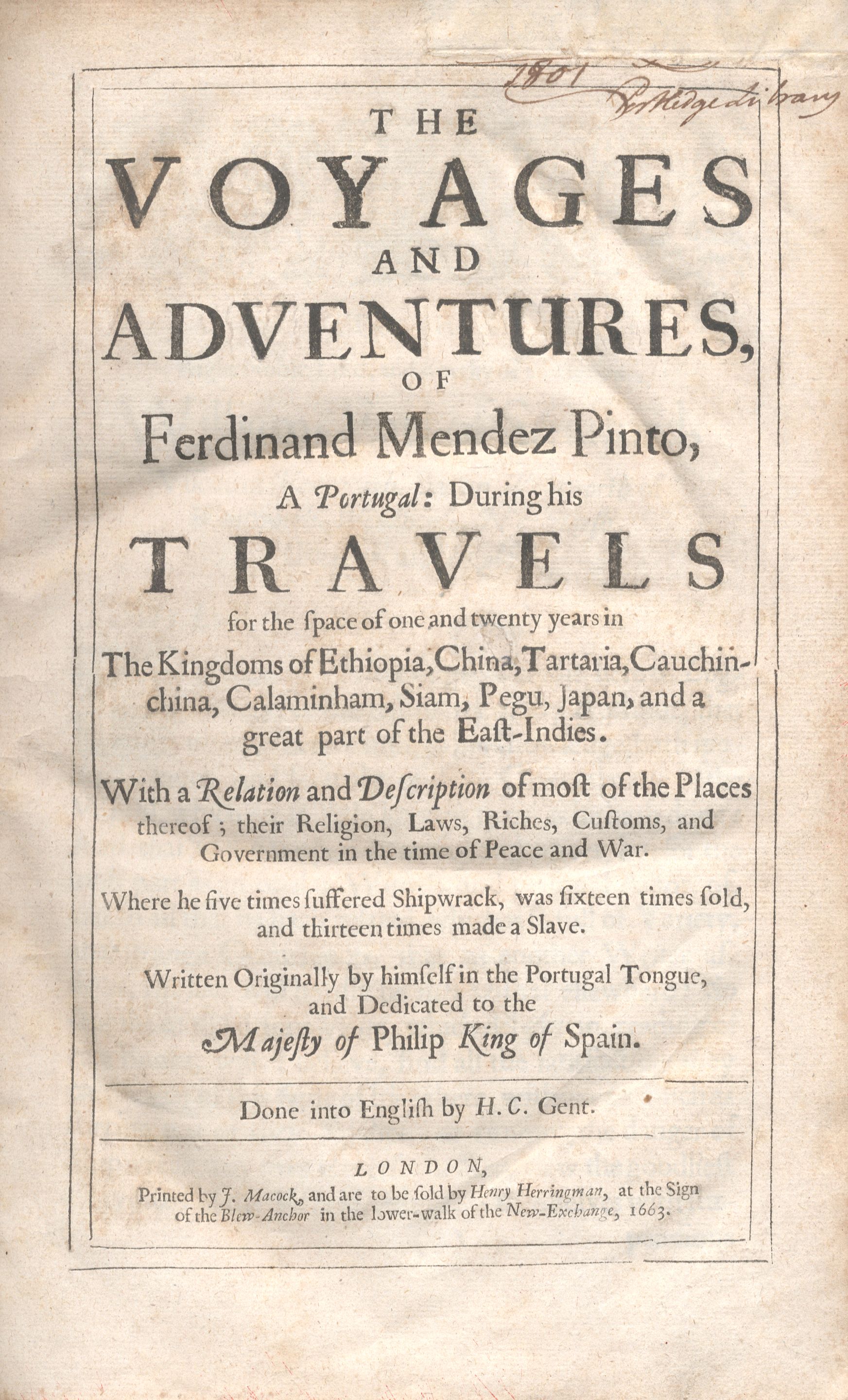 Bonhams : MENDES PINTO (FERNANDO) The Voyages and Adventures of ...