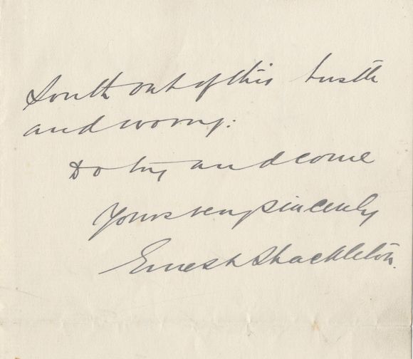 Bonhams : SHACKLETON (ERNEST HENRY) Autograph letter signed (Ernest ...
