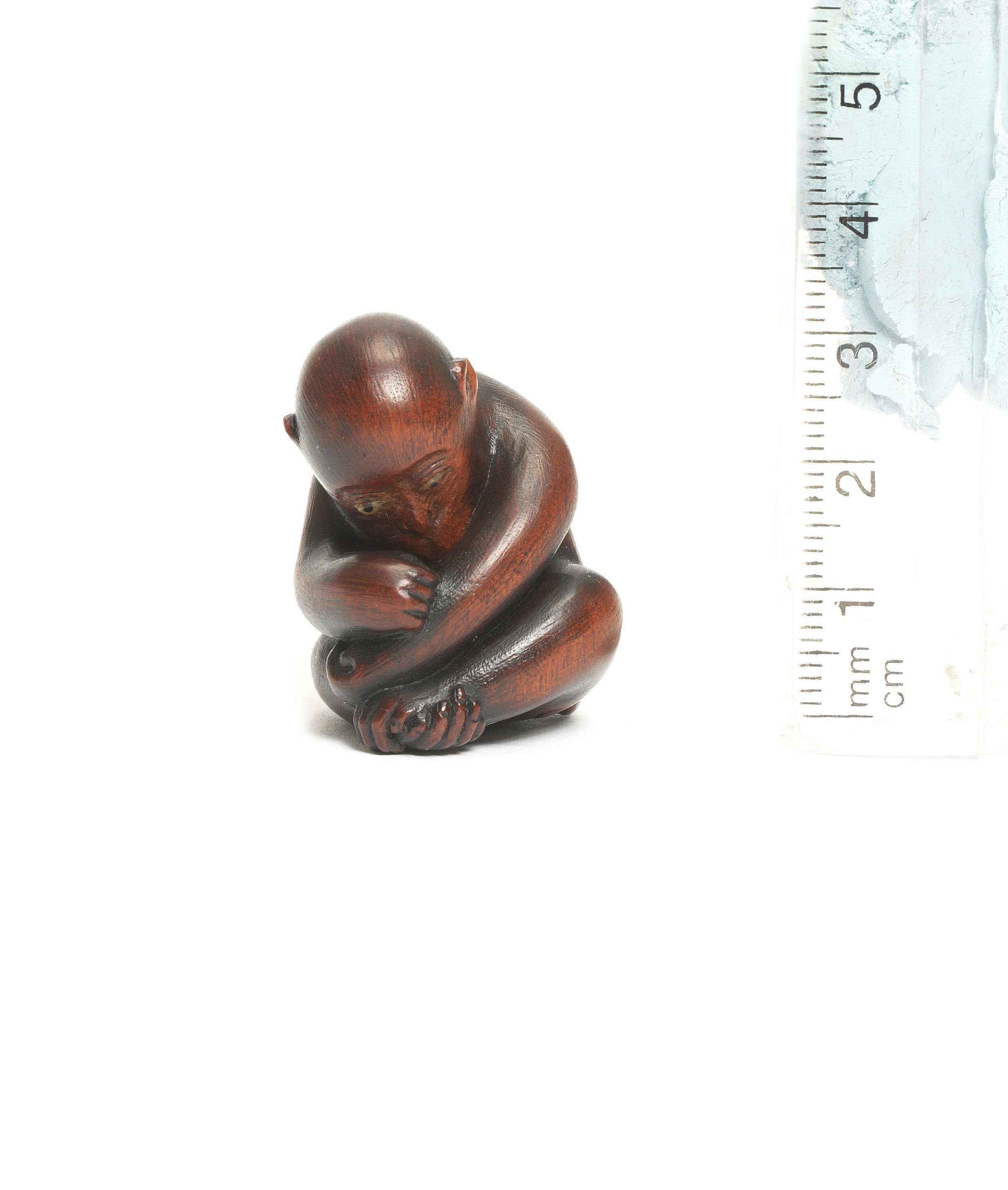 Bonhams : A wood netsuke of a monkey By Ikkan (1817-1893), Nagoya, 19th ...