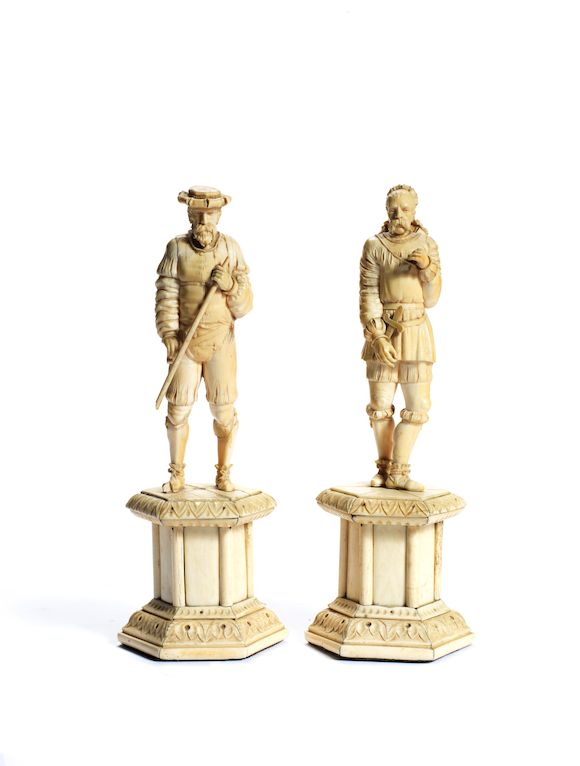 Bonhams : A pair of late 19th century French carved ivory figures of ...