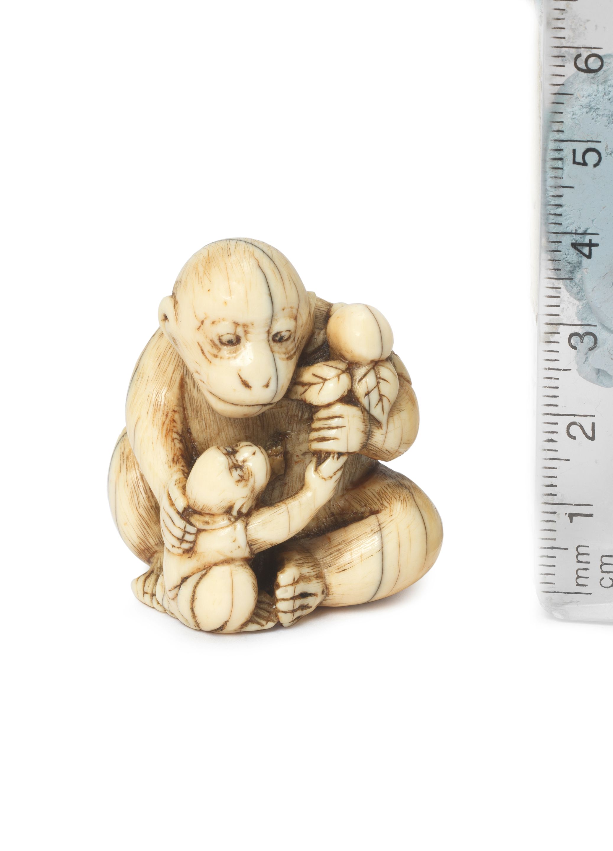 Bonhams : A rare ivory netsuke of a monkey and young By Tomotada, Kyoto ...