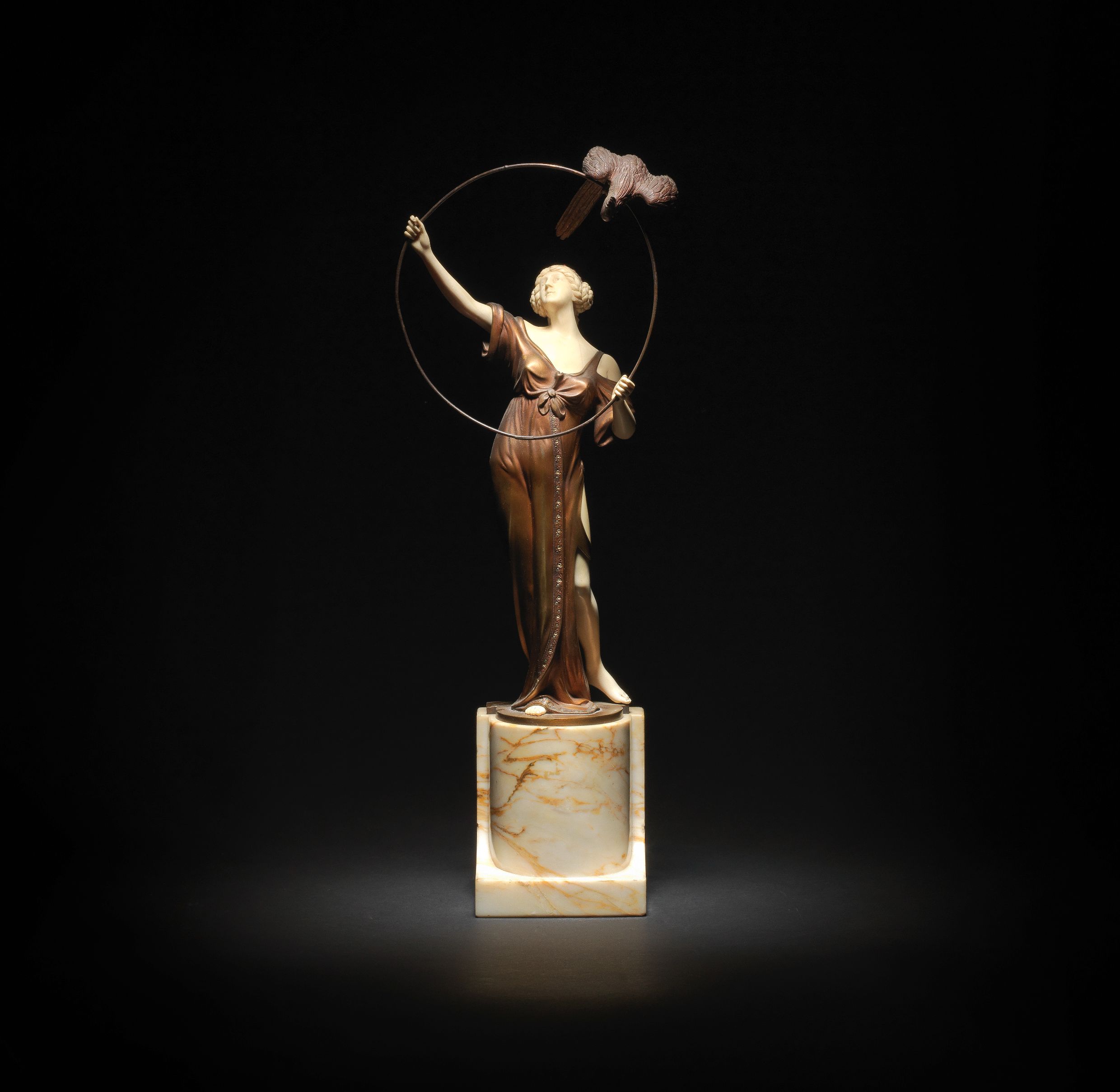 Bonhams : 'Woman with parrot' a patinated bronze and carved ivory study ...