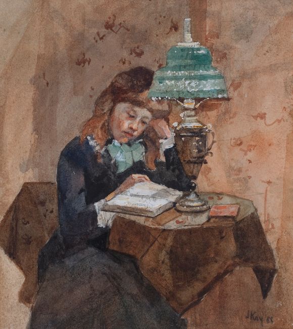 Bonhams : James Kay RSA RSW (British, 1858-1942) Girl Reading
