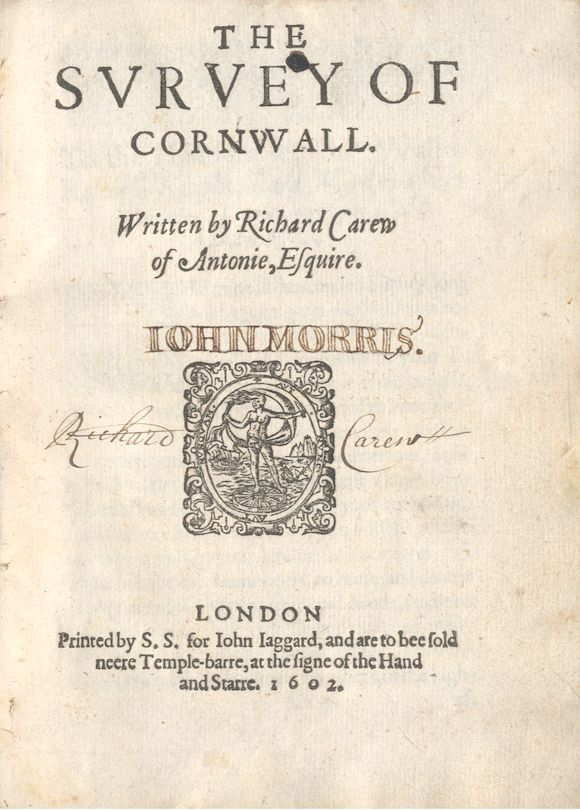 Bonhams : CORNWALL CAREW (RICHARD) The Survey of Cornwall, FIRST ...