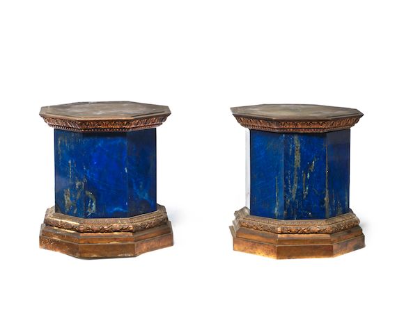 Bonhams : A pair of lapis lazuli and ormolu octagonal pedestalsProbably ...