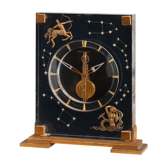 Bonhams : A Jaeger-Lecoultre brass and acrylic keyless wind desk clock ...