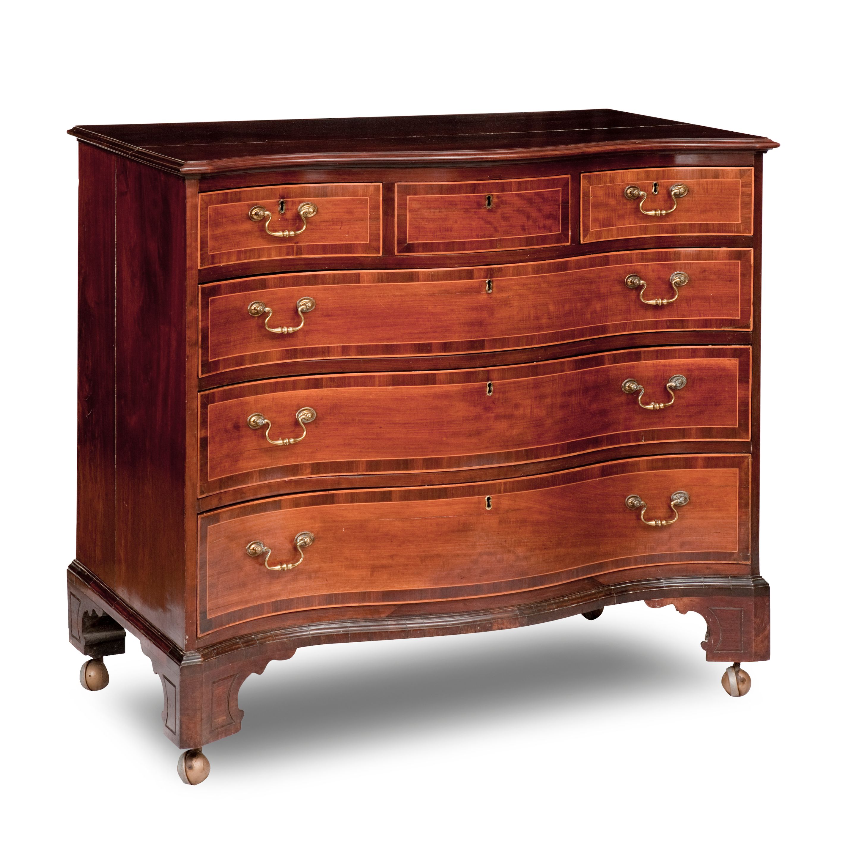 Bonhams : A George III mahogany, crossbanded and line inlaid serpentine ...