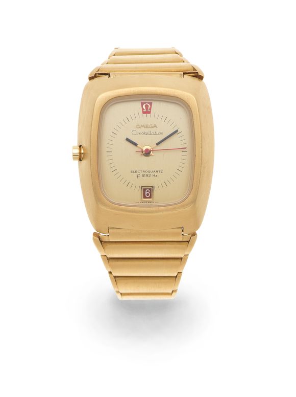 Bonhams : Omega. A rare and heavy 18K gold electroquartz calendar ...
