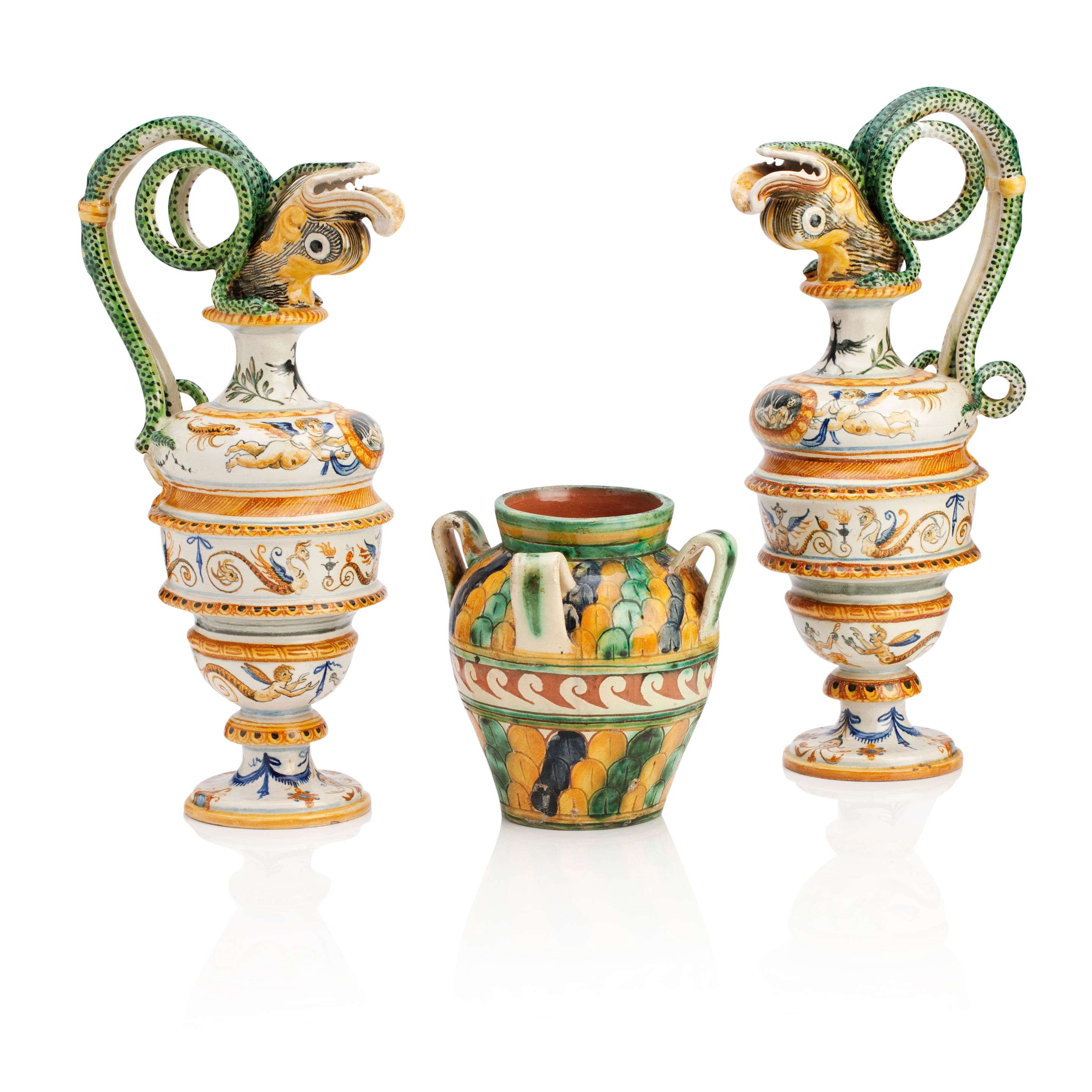 Bonhams : Two Italian faience ewers and an Italian jar Early 20th century