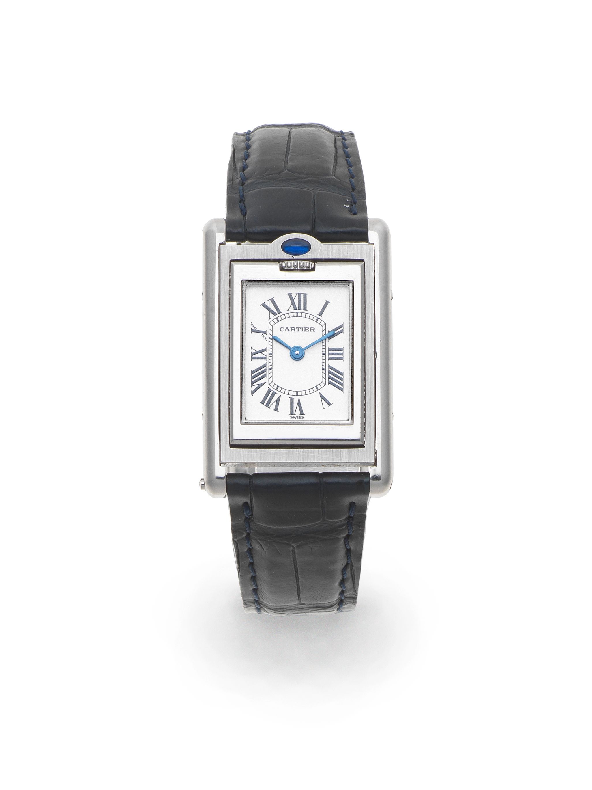 Bonhams : Cartier. A lady's stainless steel manual wind reversible ...