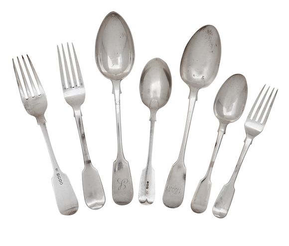 Bonhams : A composite part canteen of 19th century silver fiddle ...