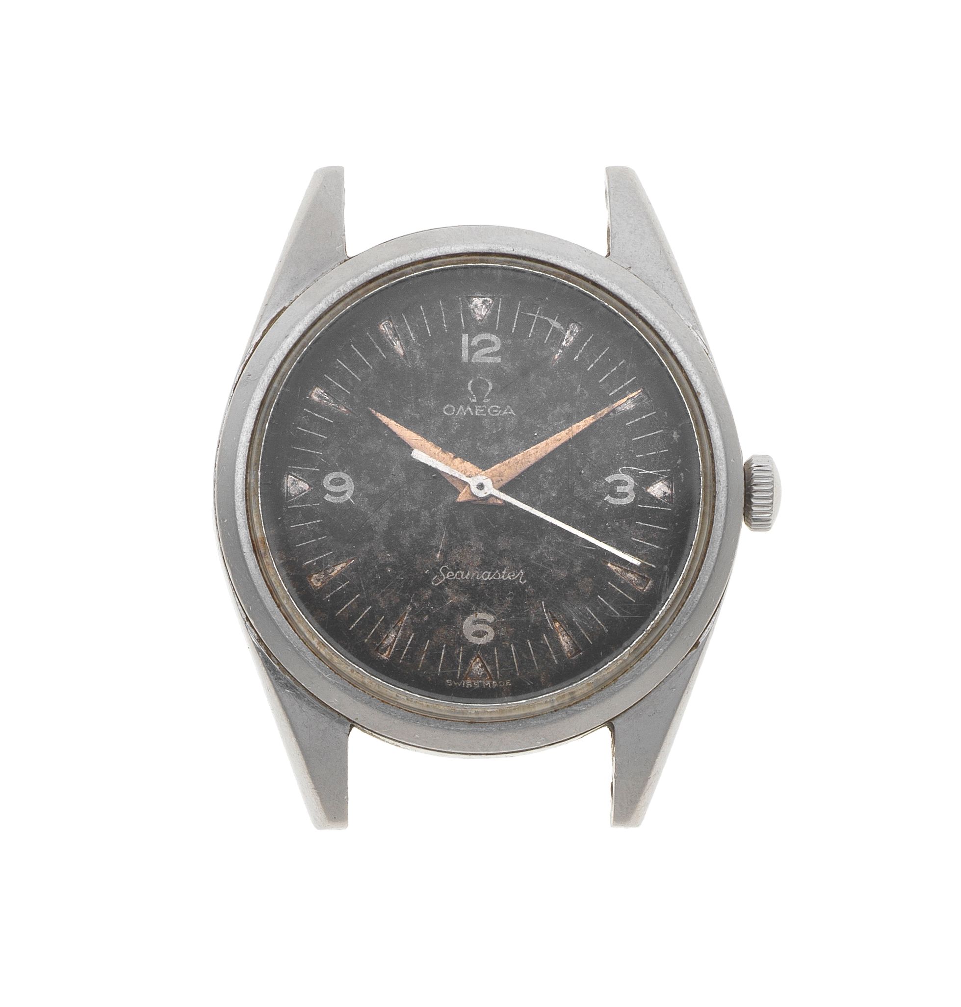 Bonhams : Omega. A stainless steel manual wind centre seconds military ...