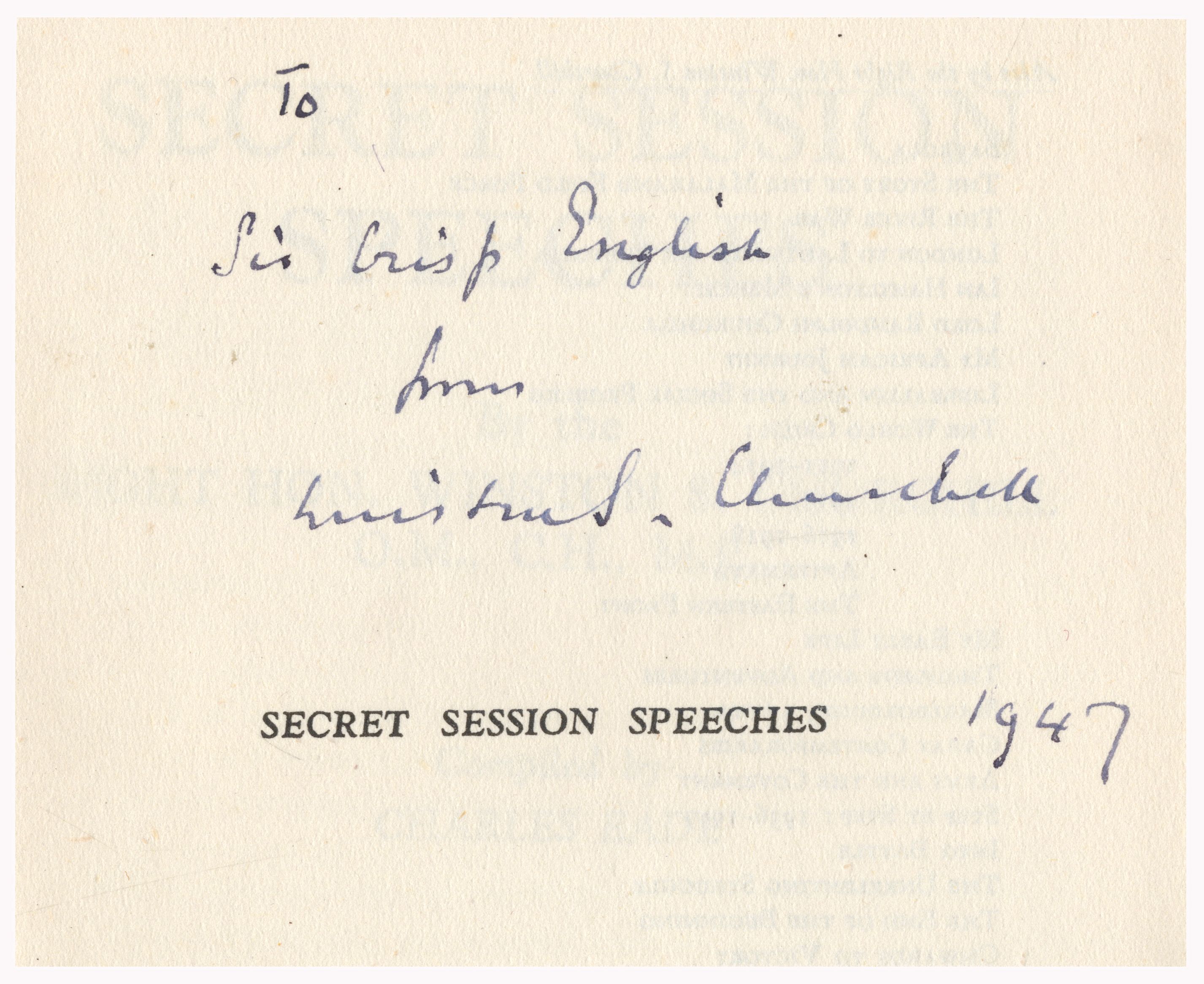 Bonhams : CHURCHILL (WINSTON) Secret Session Speeches, FIRST EDITION ...