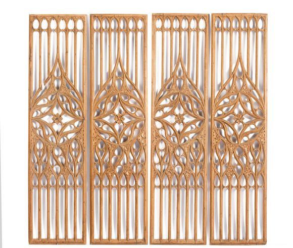 Bonhams : A set of four carved oak tracery panels, in the Gothic manner (4)