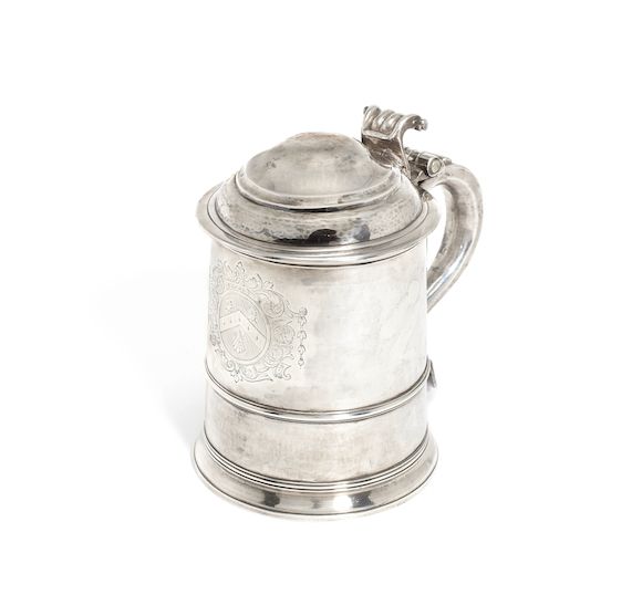 Bonhams : A George I silver tankard by Thomas Folkingham, London 1715