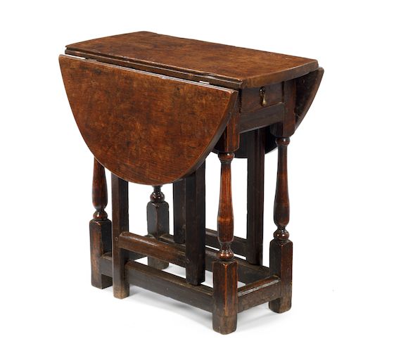 Bonhams : A William & Mary joined oak and ash gateleg occasional table ...